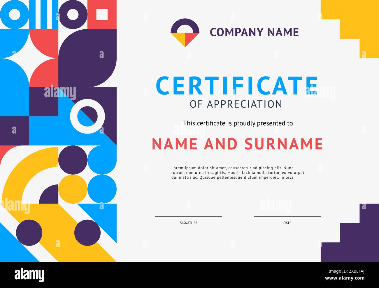 Certificate template with memphis background and abstract geometric ...