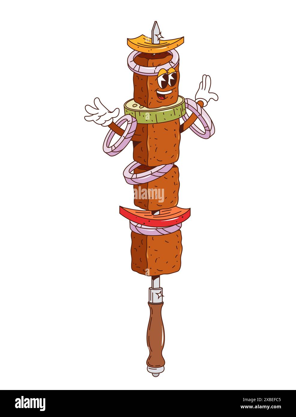 Kebab retro groovy barbeque grill character. Isolated cartoon vector ...