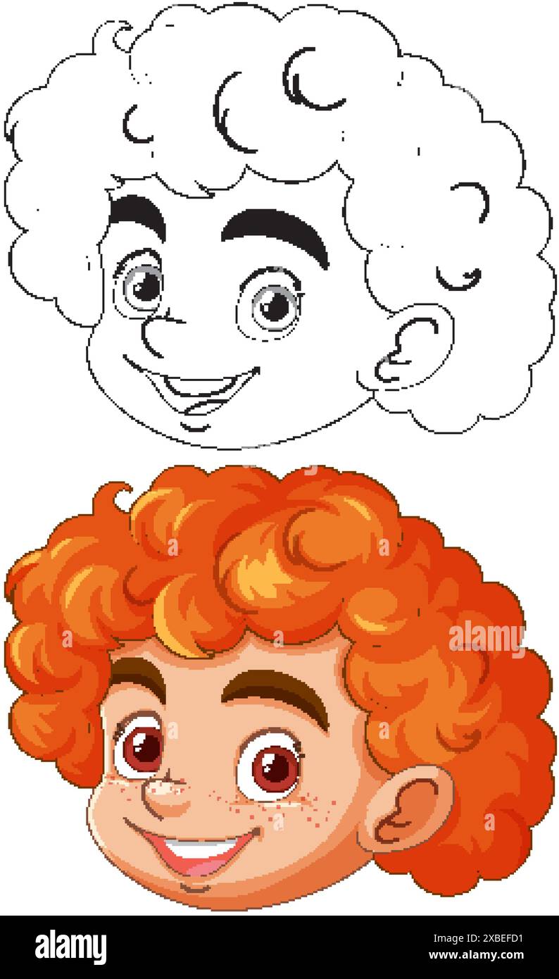 Vector of a happy, curly-haired boy's face Stock Vector Image & Art - Alamy