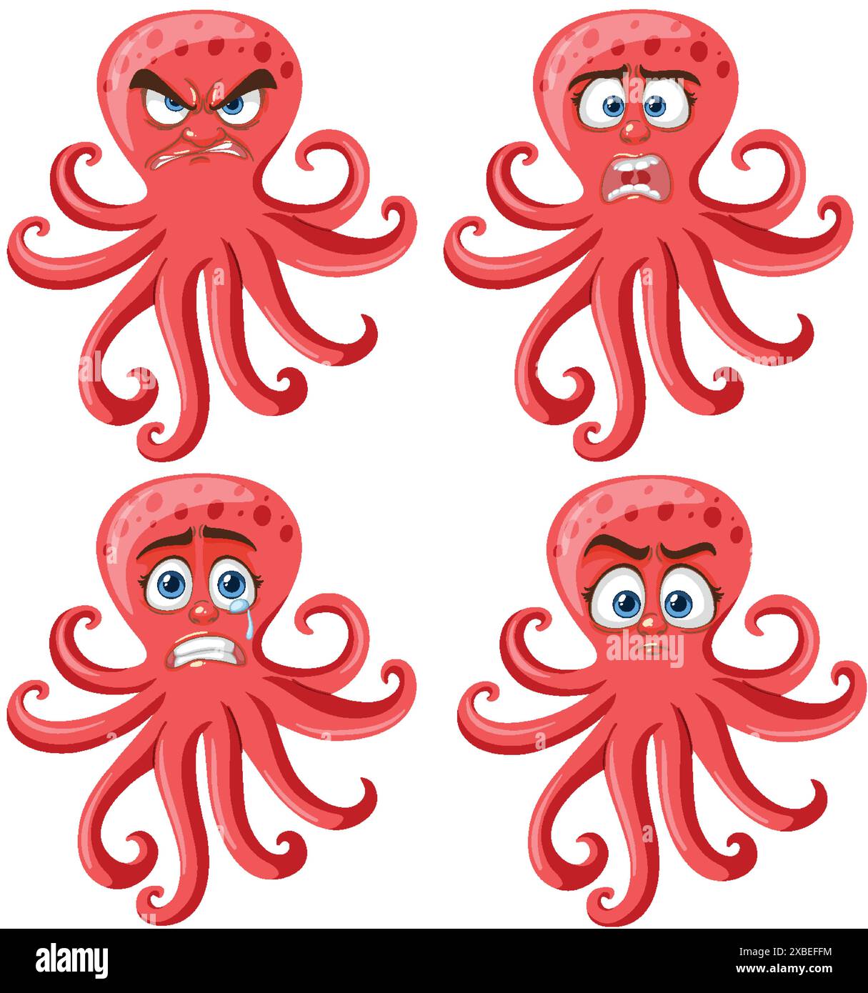 Four octopuses showing different facial expressions Stock Vector Image ...