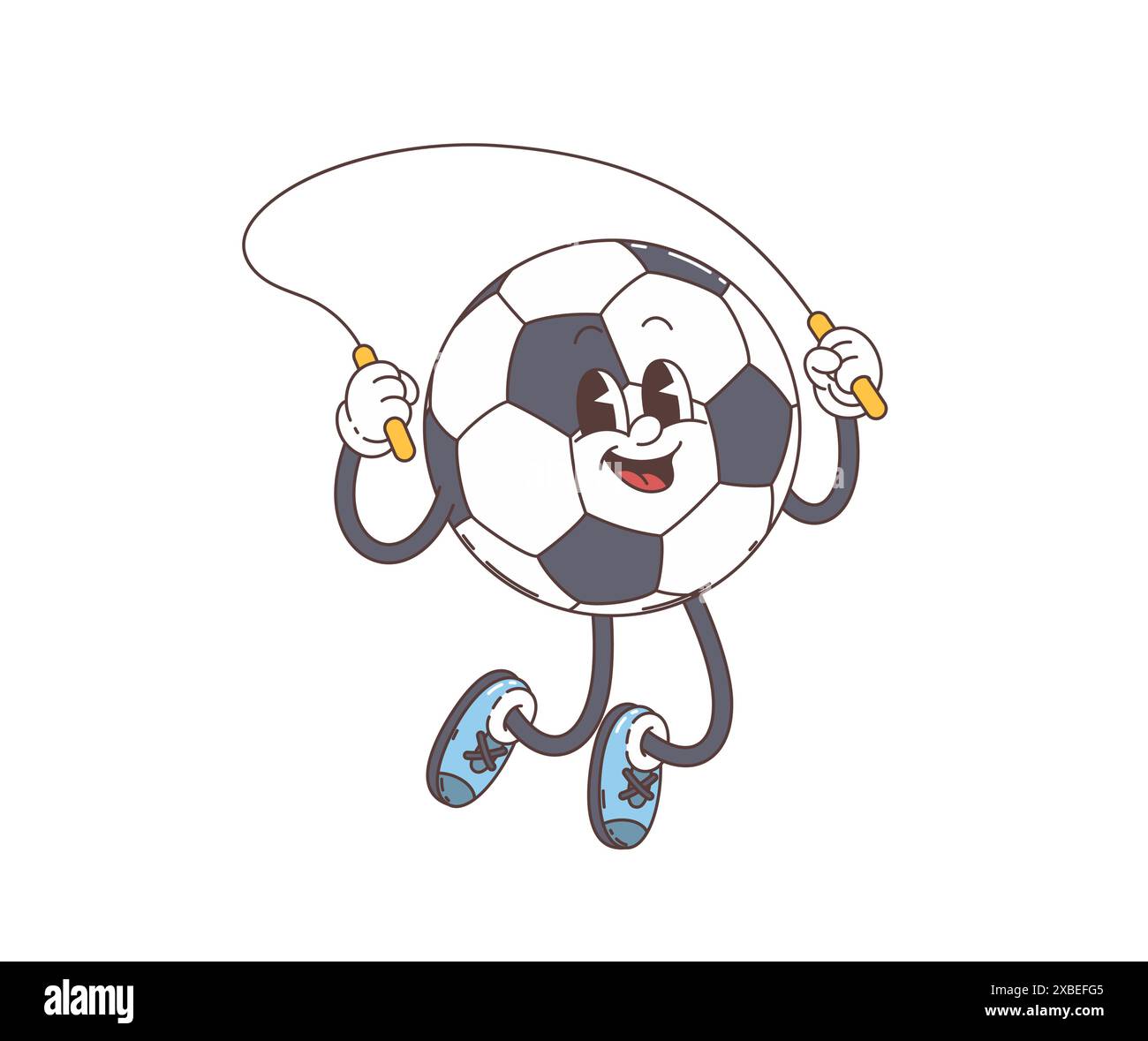 Groovy retro cartoon soccer or football ball character with funky face ...