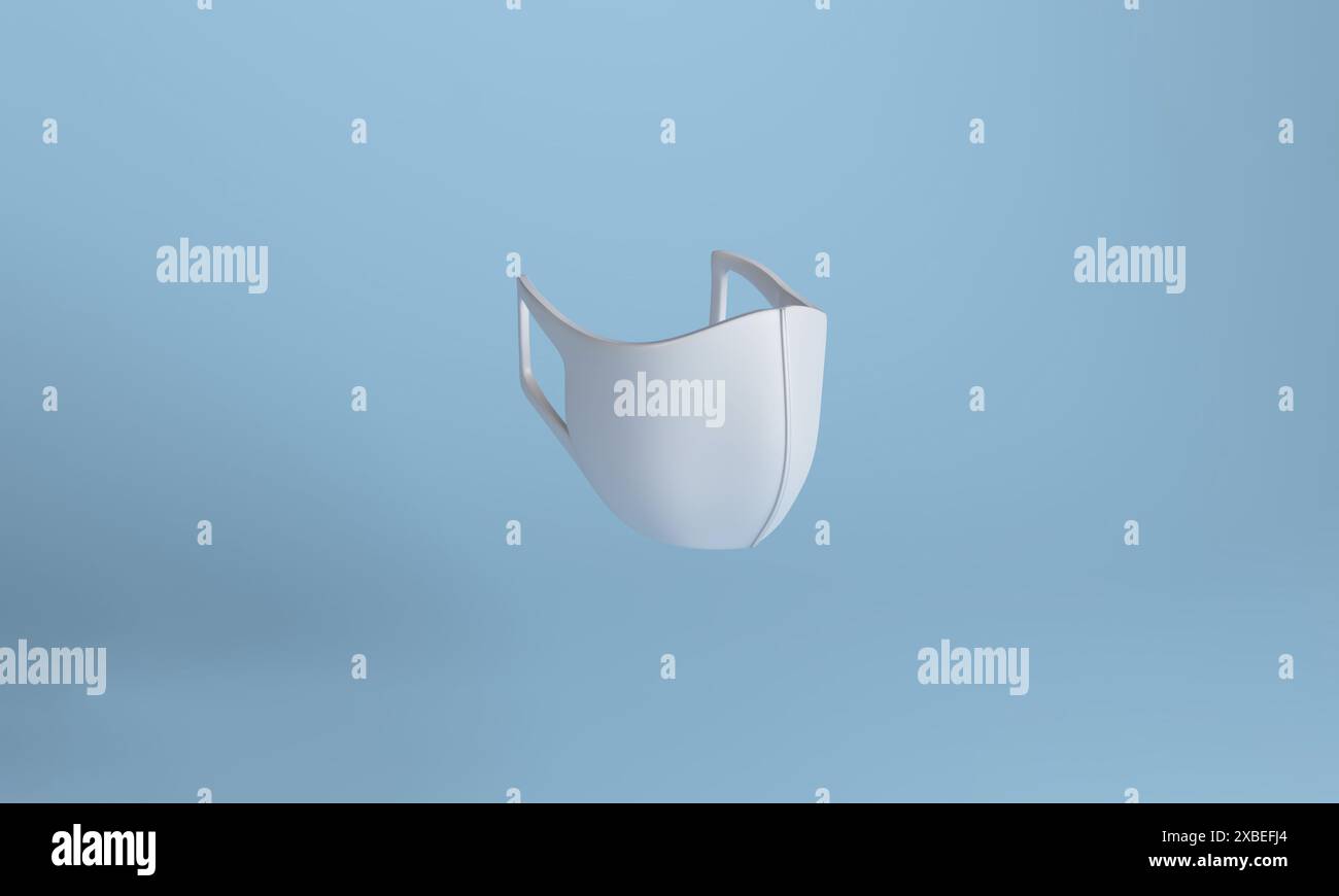 3D illustration of a white protective face mask floating against a ...