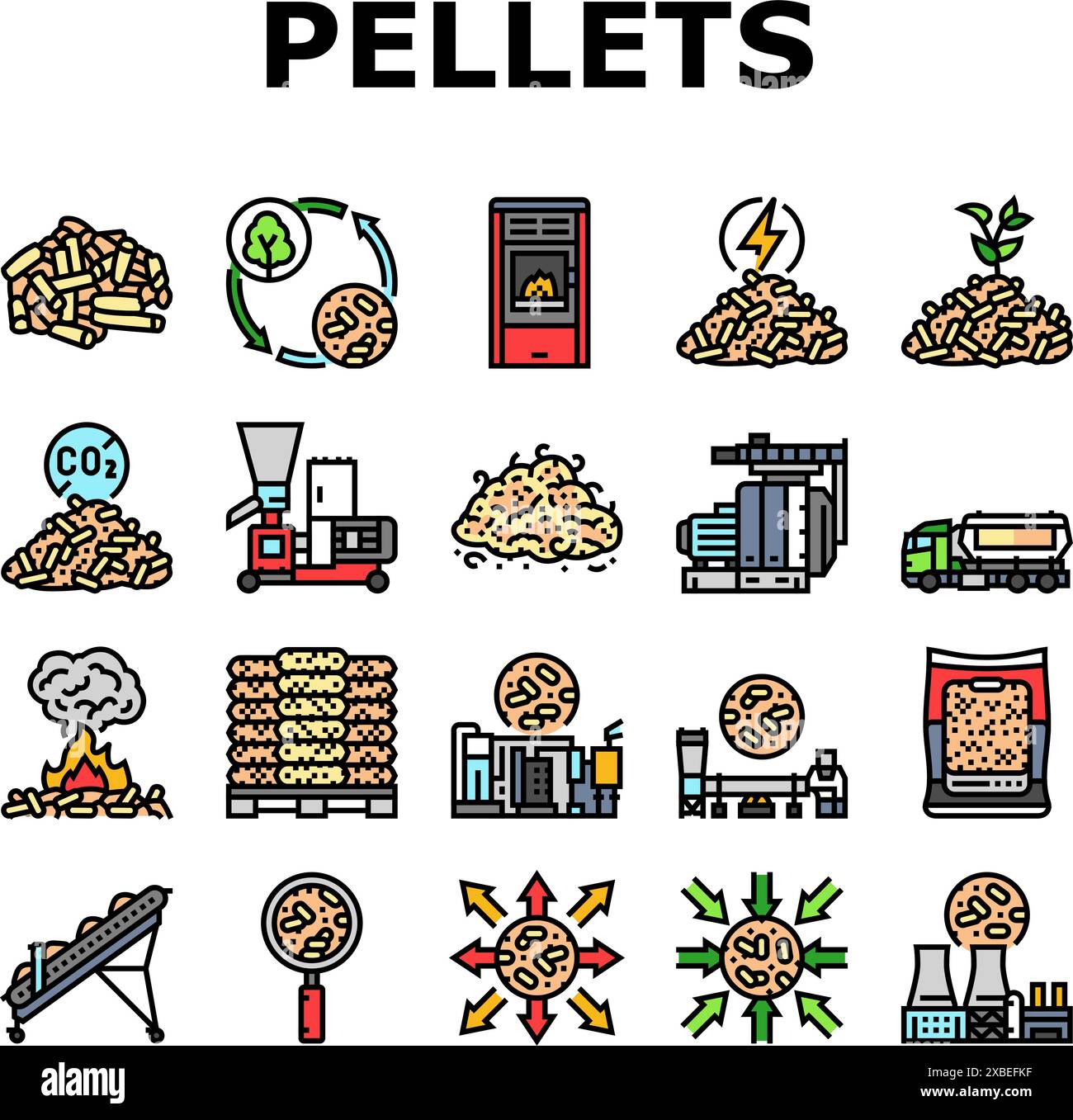 wood pellets timber plywood icons set vector Stock Vector Image & Art ...