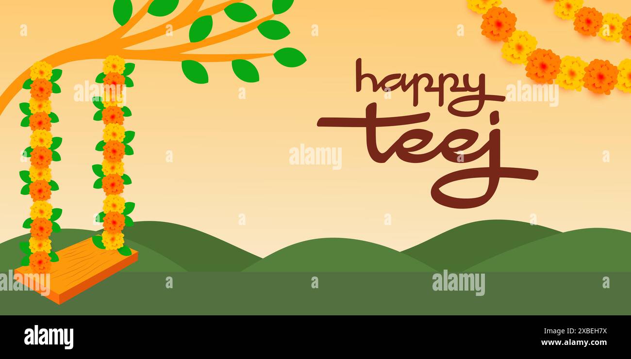 happy teej festival horizontal banner illustration Stock Vector Image ...