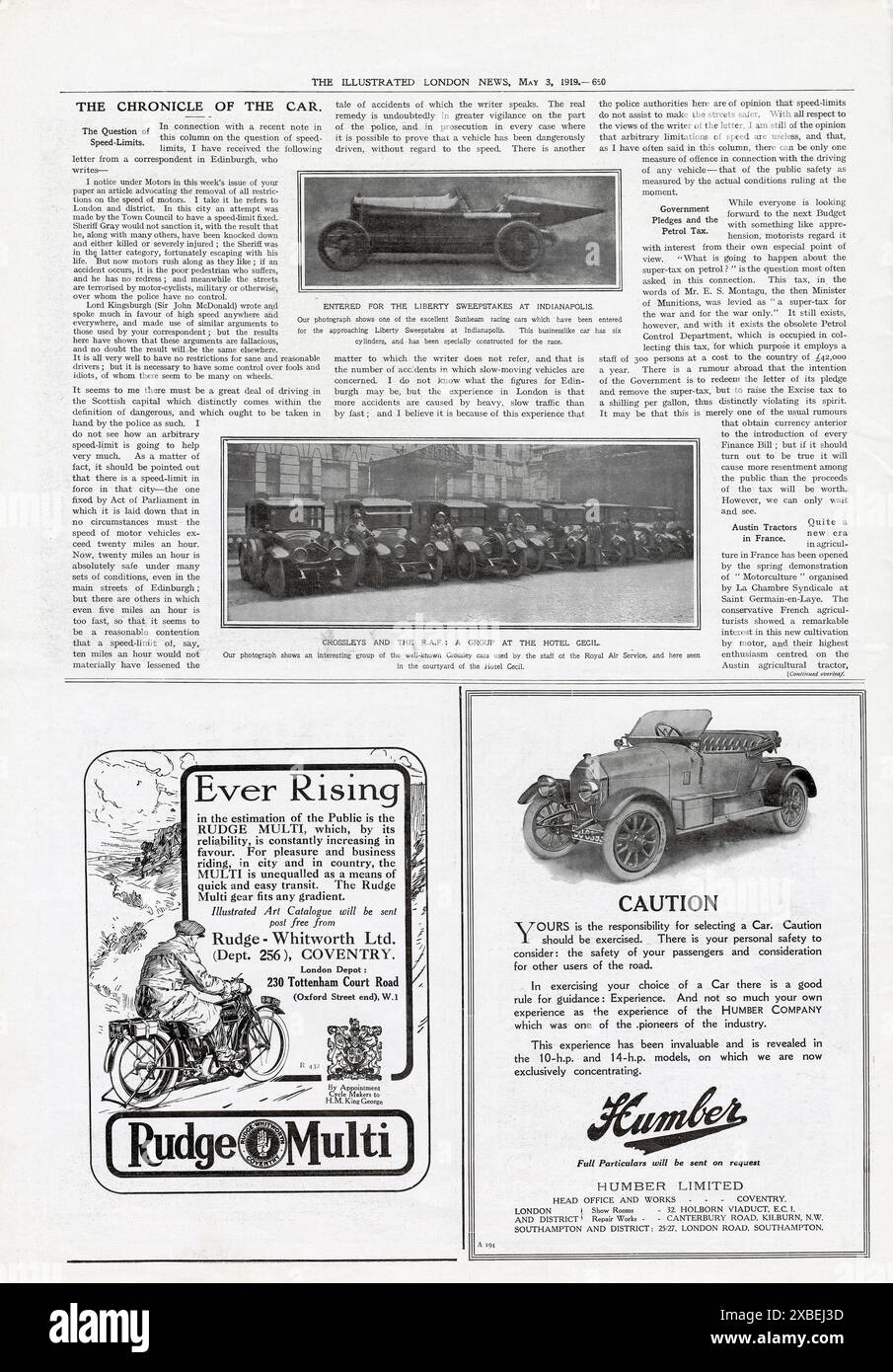 THE CHRONICLE OF THE CAR. ILLUSTRATED LONDON NEWS SATURDAY MAY 3, 1919 ...
