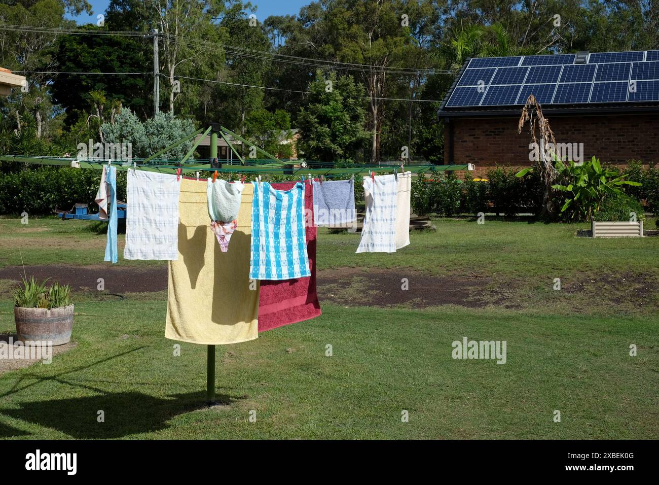 Washing on the line in the backyard of a Bayside suburb home in ...