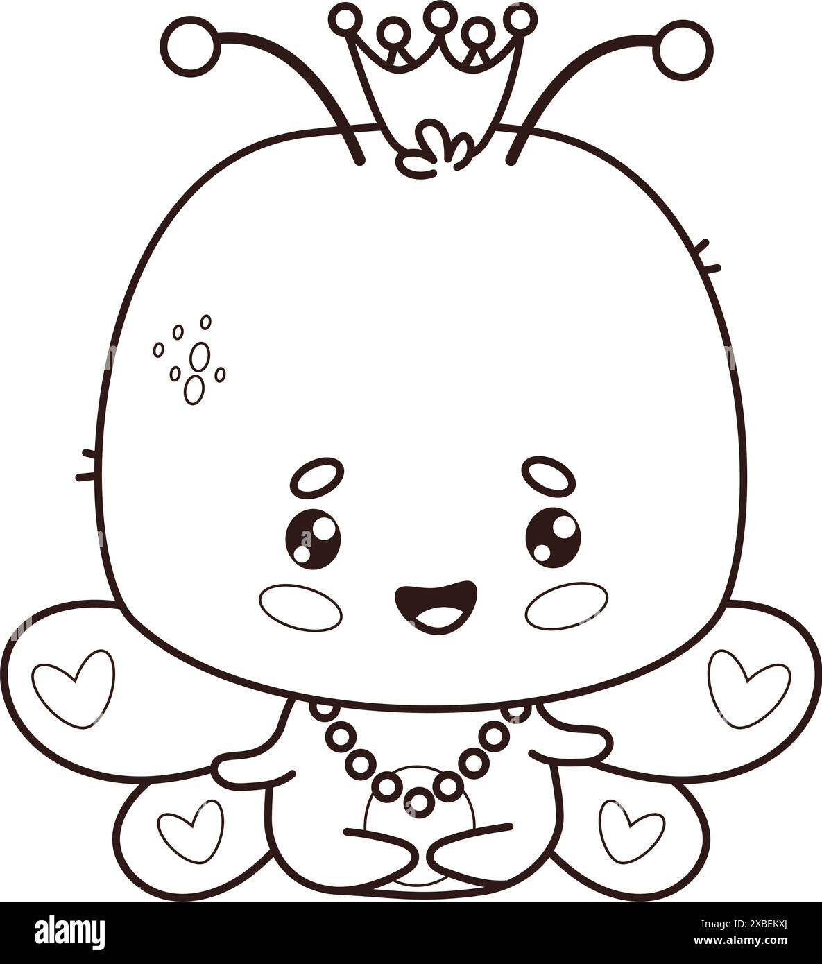 Cute butterfly girl princess in crown. Outline cartoon insect kawaii ...