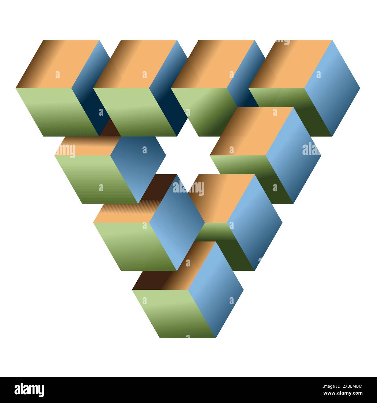 The abstract color squares arrange in a triangle pattern on a white ...