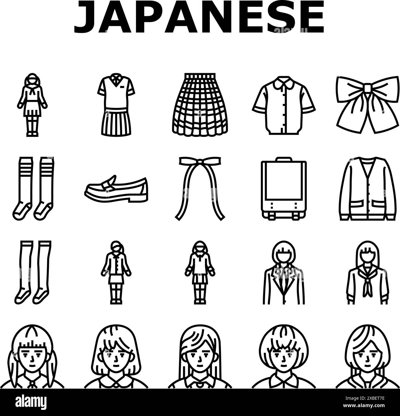 japanese school girl korea child icons set vector Stock Vector Image ...