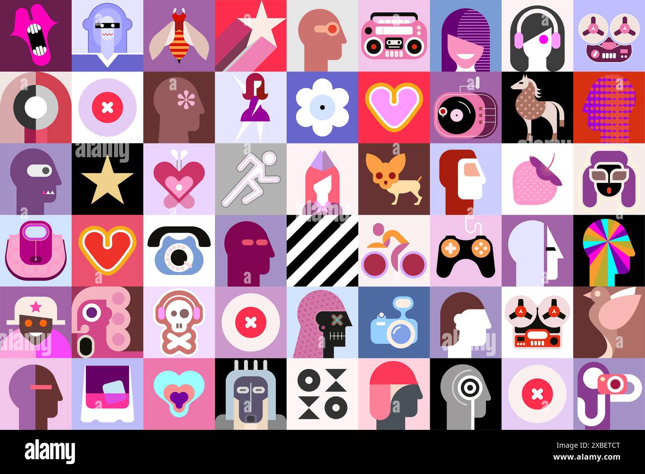 A collage of different vector design elements and people avatars, each ...