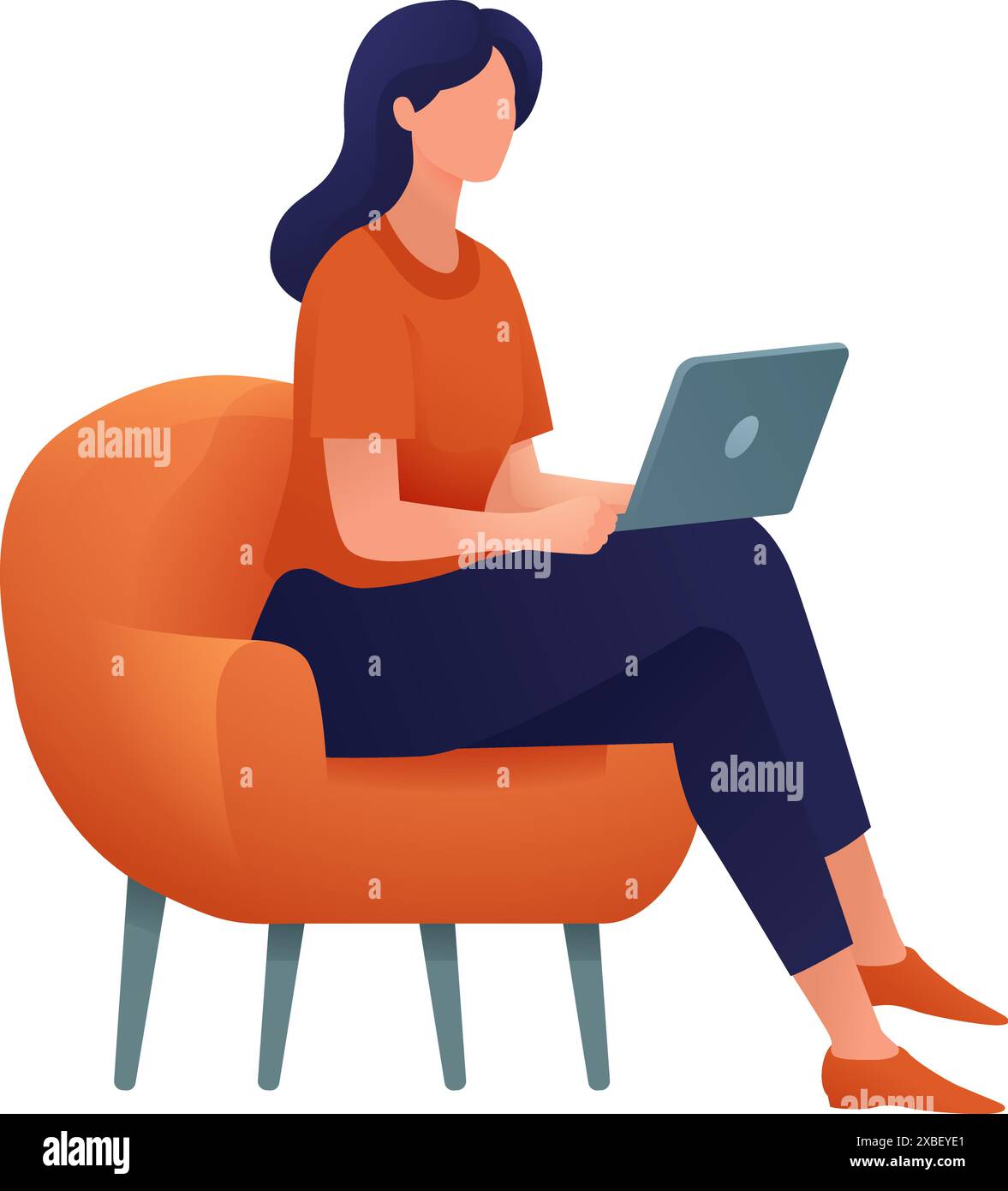 Woman Using Laptop Computer Cartoon Illustration Stock Vector Image ...