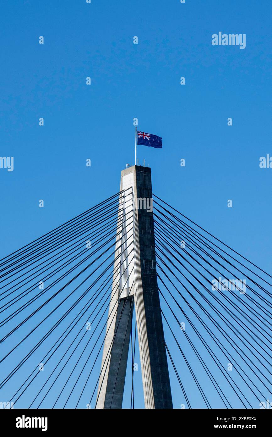The Anzac Bridge an eight-lane cable-stayed bridge at Sunset facing ...