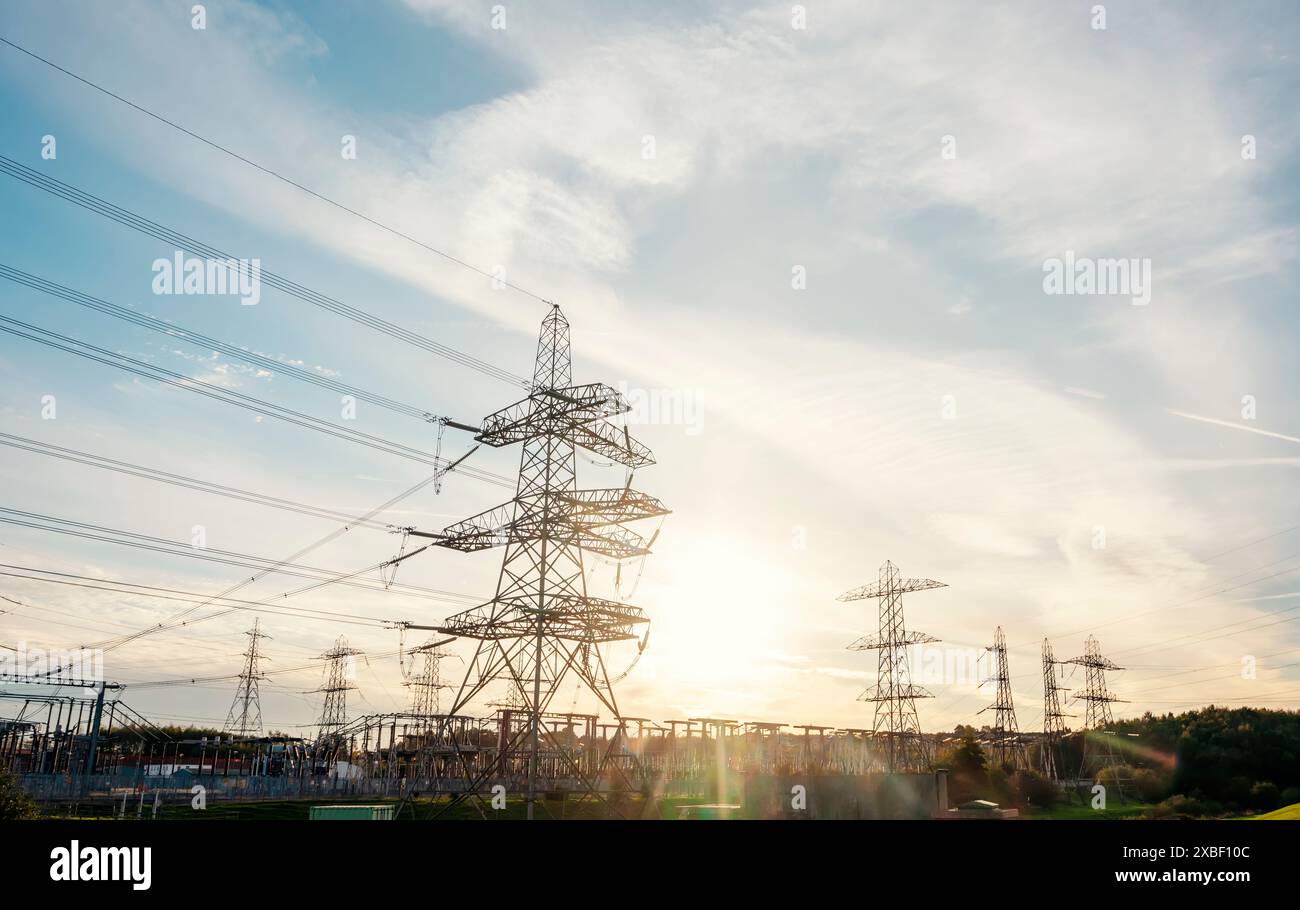 High voltage electric tower line pylon for distribution of electricity ...