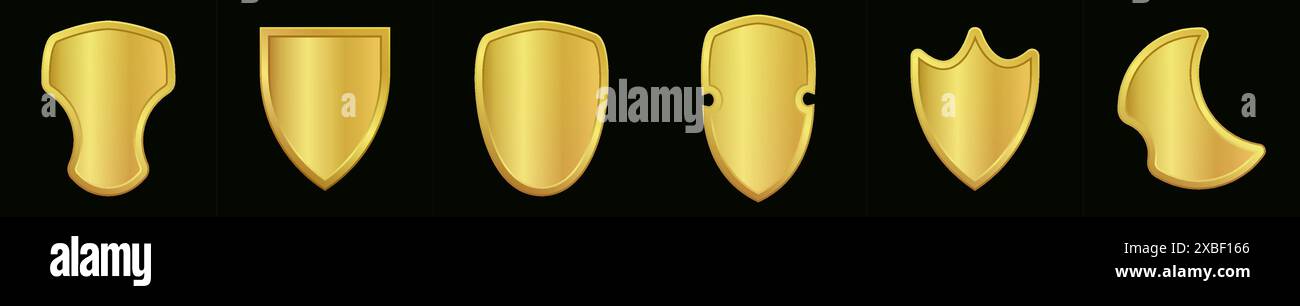 Set of realistic golden heraldic shields. Glass and glossy shield ...