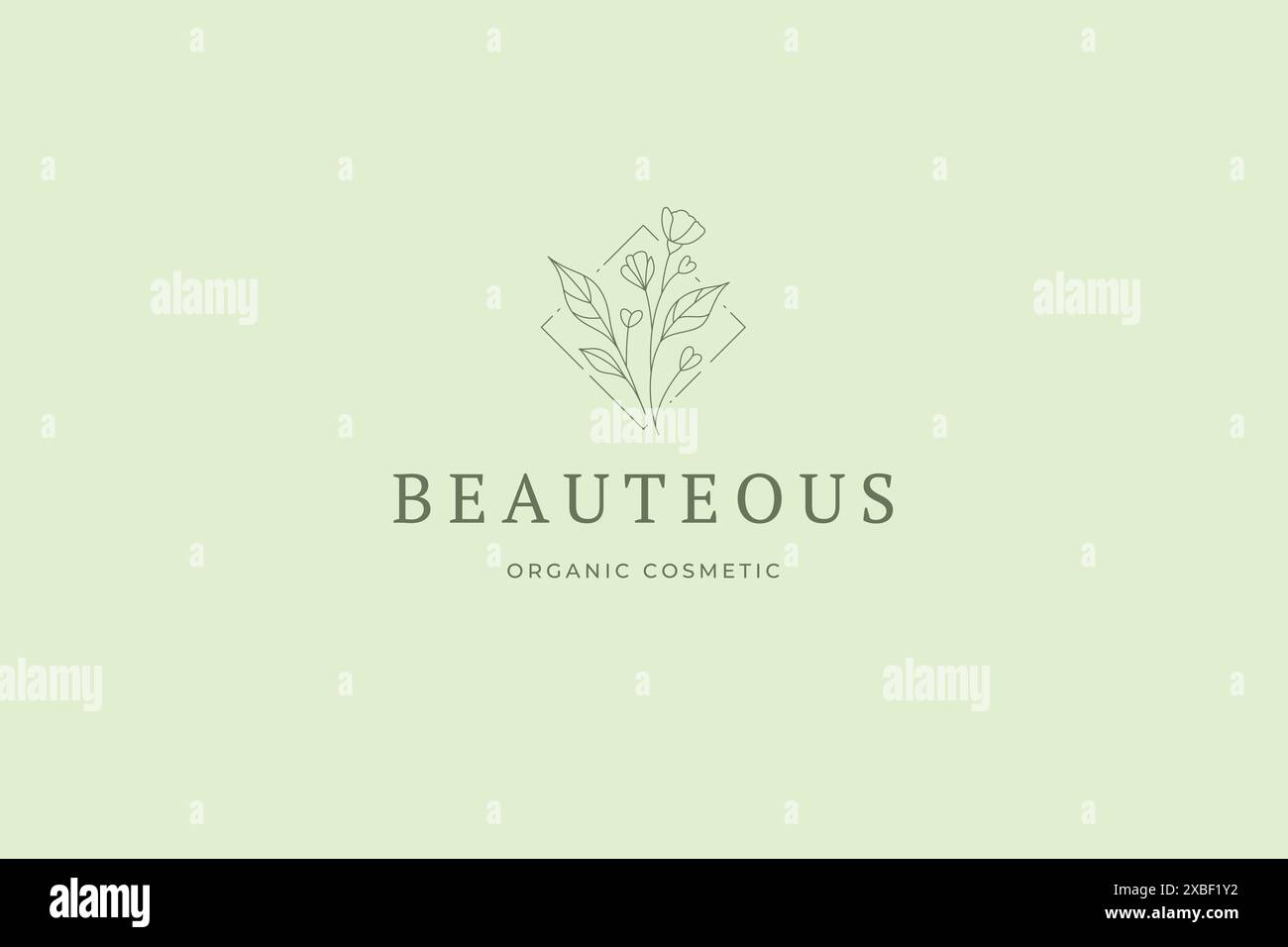 Elegant botanical flower rhombus frame spring garden plant monochrome ...