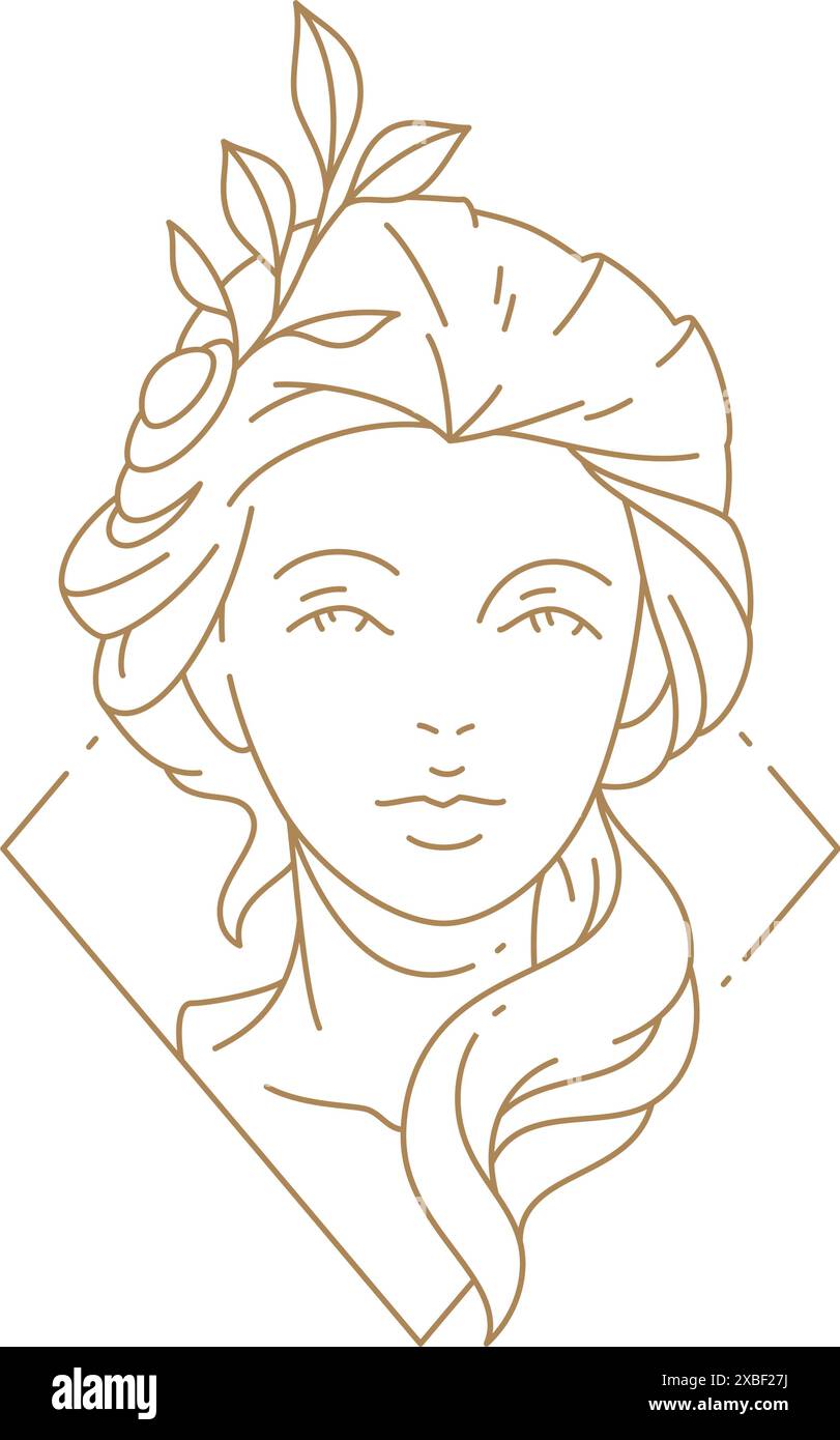 Monochrome simple bust portrait antique woman Greek goddess in hand ...