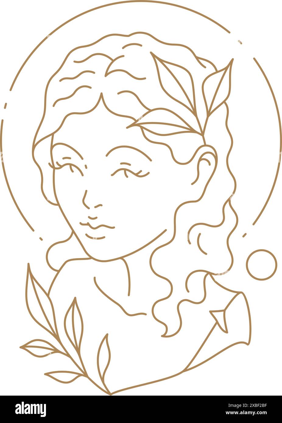 Antique female goddess bust monochrome line icon vector illustration ...
