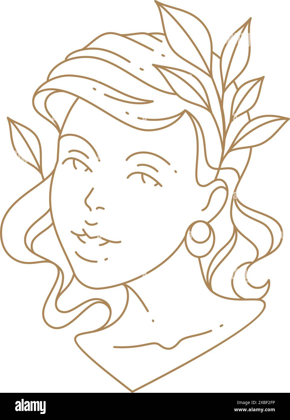 Adorable woman face bust antique goddess line art deco vector ...