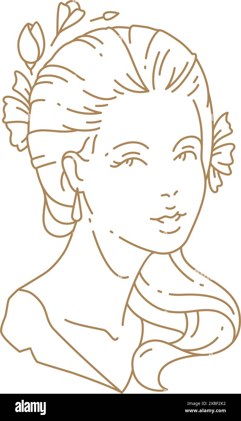 Monochrome simple lineart logo smiling antique woman bust vector ...