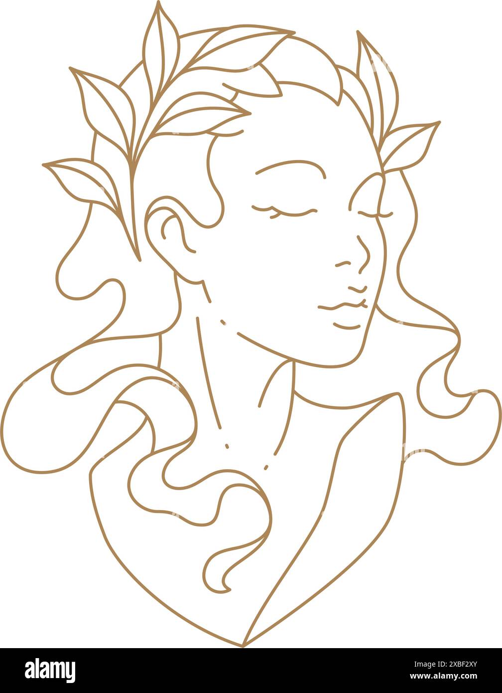 Adorable medieval lady bust monochrome line art simple icon vector ...