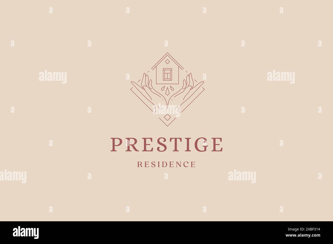Esoteric human hands holding house dwelling decorative frame line logo ...