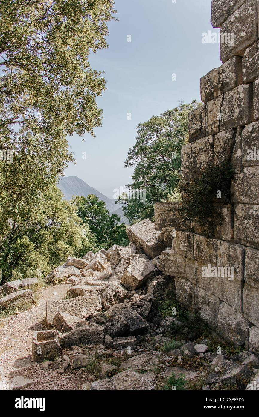 Crumbling ruins in the ancient ruined Pisidian city of Termessos near ...