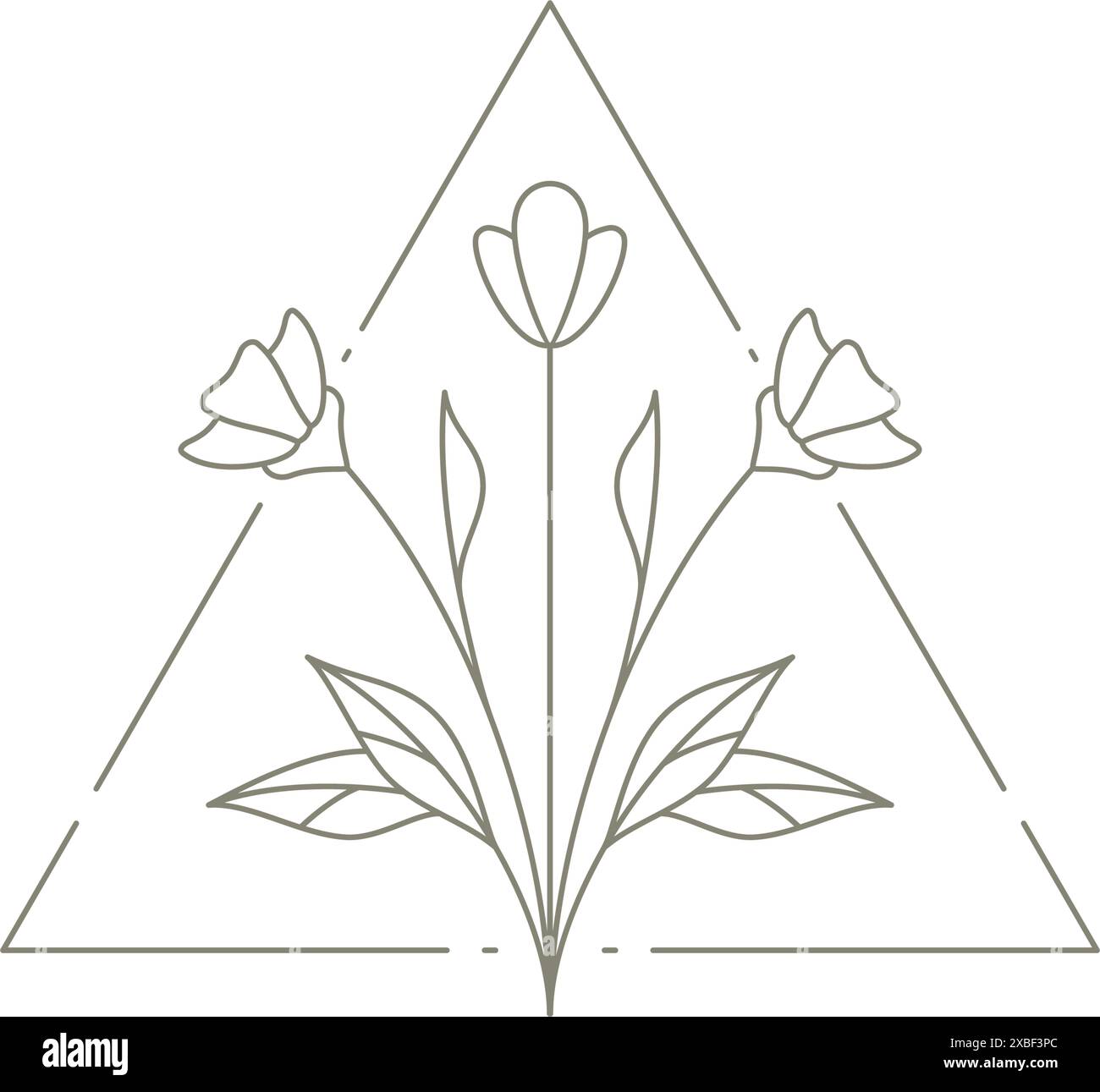 Hand drawn simple buttercup buds, petal and stem triangle frame ...