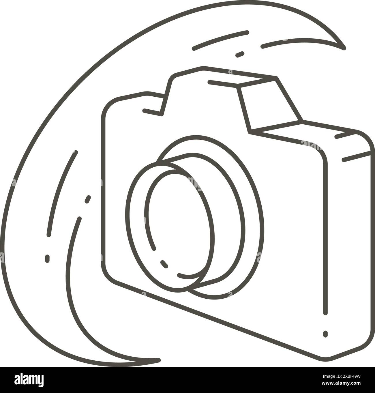 Simple line art isometry photo camera with decorative natural half moon ...