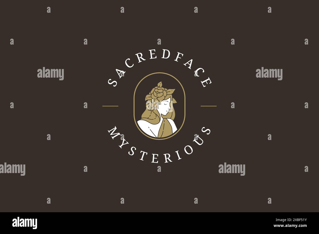 Romantic antique woman with rose wreath head golden contoured logo ...