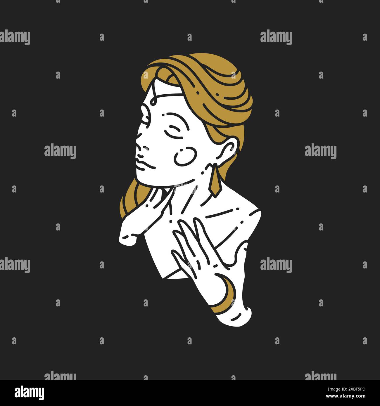 Head antique goddess lady blonde hair with jewelry decor wearing half ...