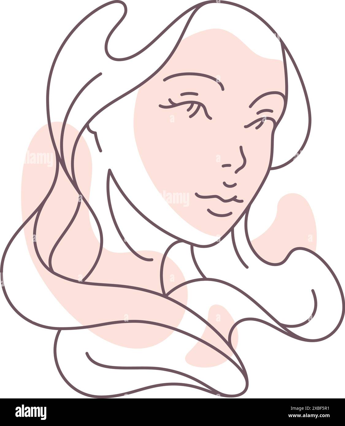 Continuous line hand drawing woman head with waving hair spot pastel ...