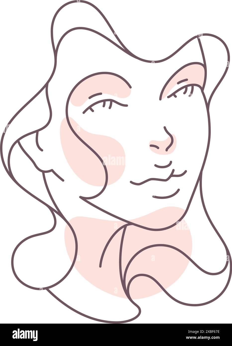 Continuous line art shape poster chic woman face with natural beauty ...