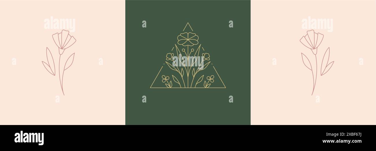 Simple linear flower with petal, buds, stem and leaves in hand drawn ...