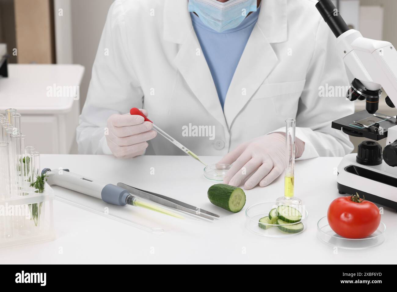 Quality control. Food inspector checking safety of products in ...