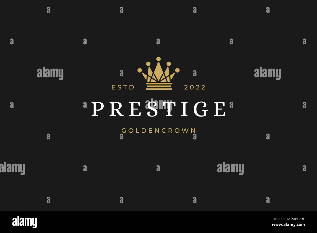 Premium golden medieval crown linear simple logo with place for text ...