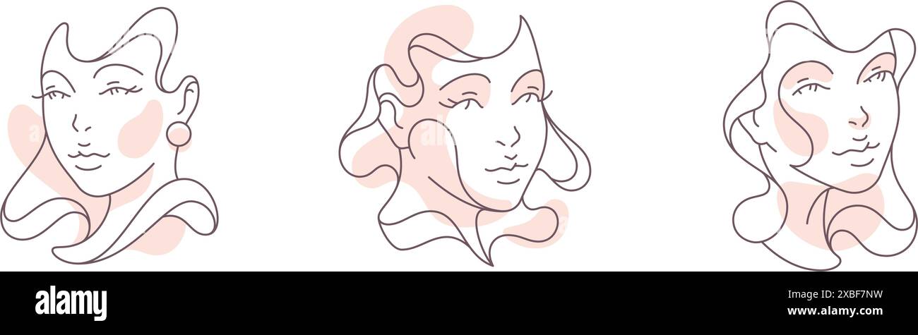 Modern artwork abstract female avatar pastel spot continuous line icon ...