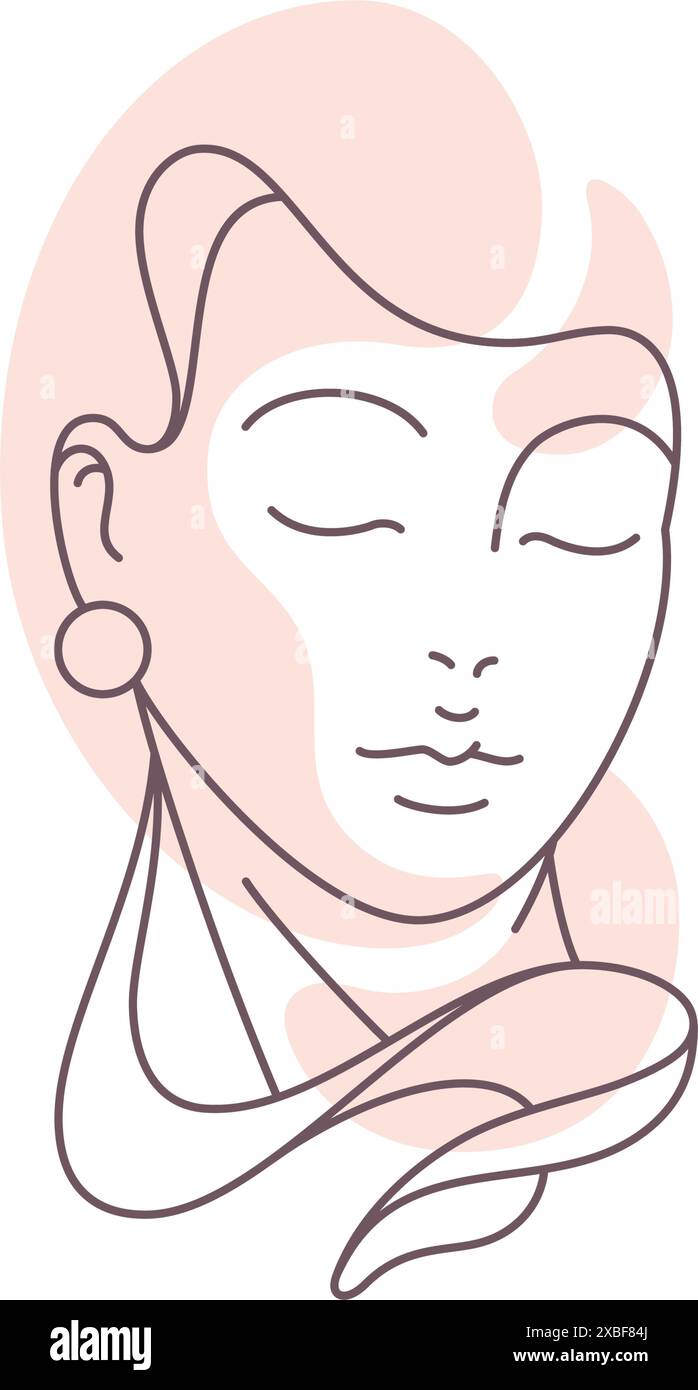 Beautiful woman face closed eyes wearing fashion earrings continuous ...