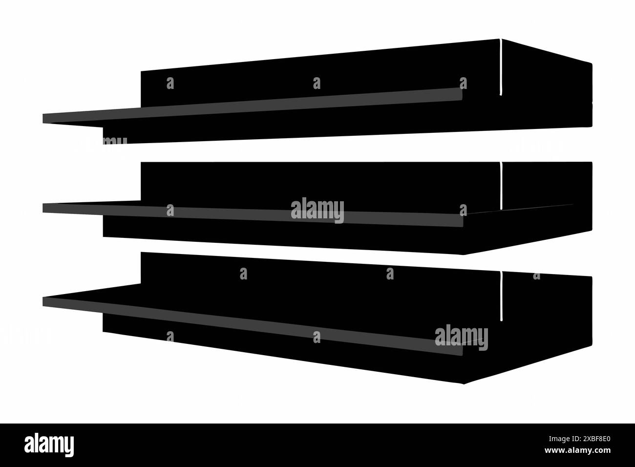 Black floating shelves isolated on a white background. Minimalist ...