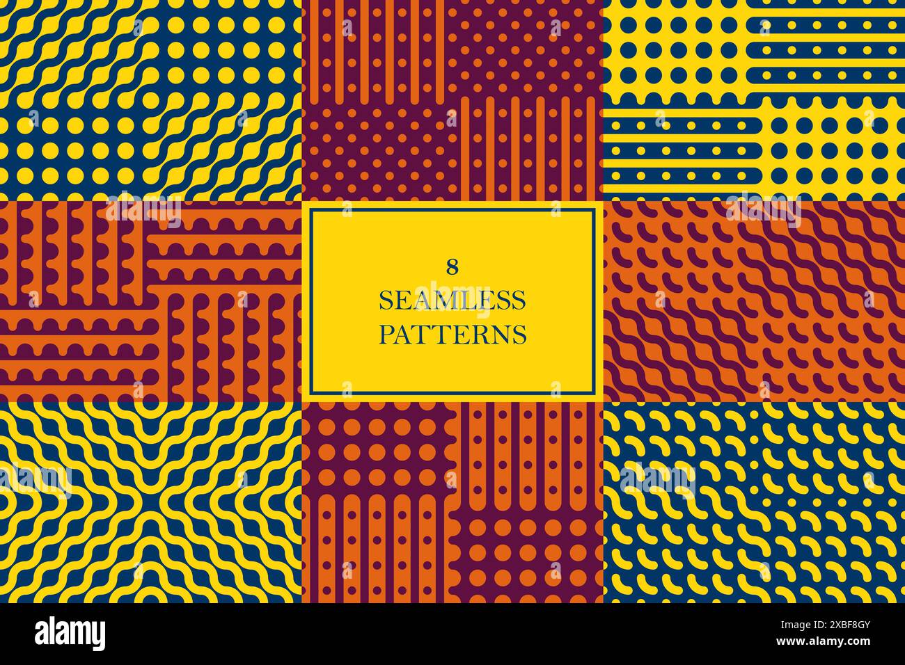 Set of 8 abstract seamless patterns with lines and circles and arcs ...