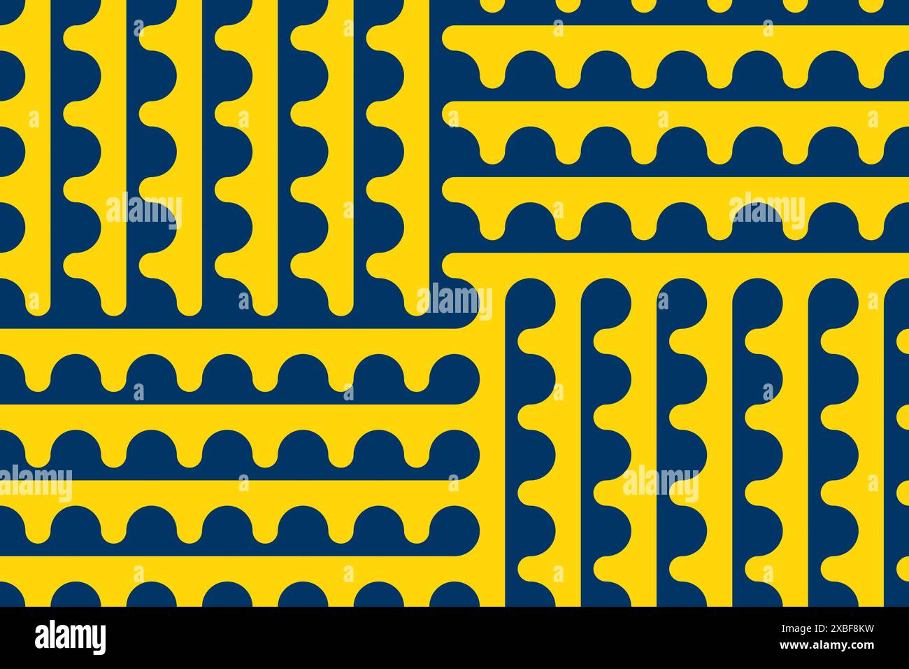 Seamless Truchet pattern with yellow and blue ribbed lines and arcs ...