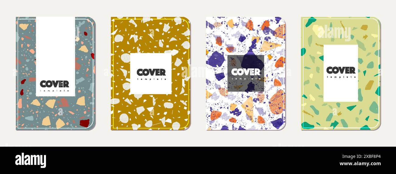 Note book cover design. Terrazzo abstract background made of natural ...