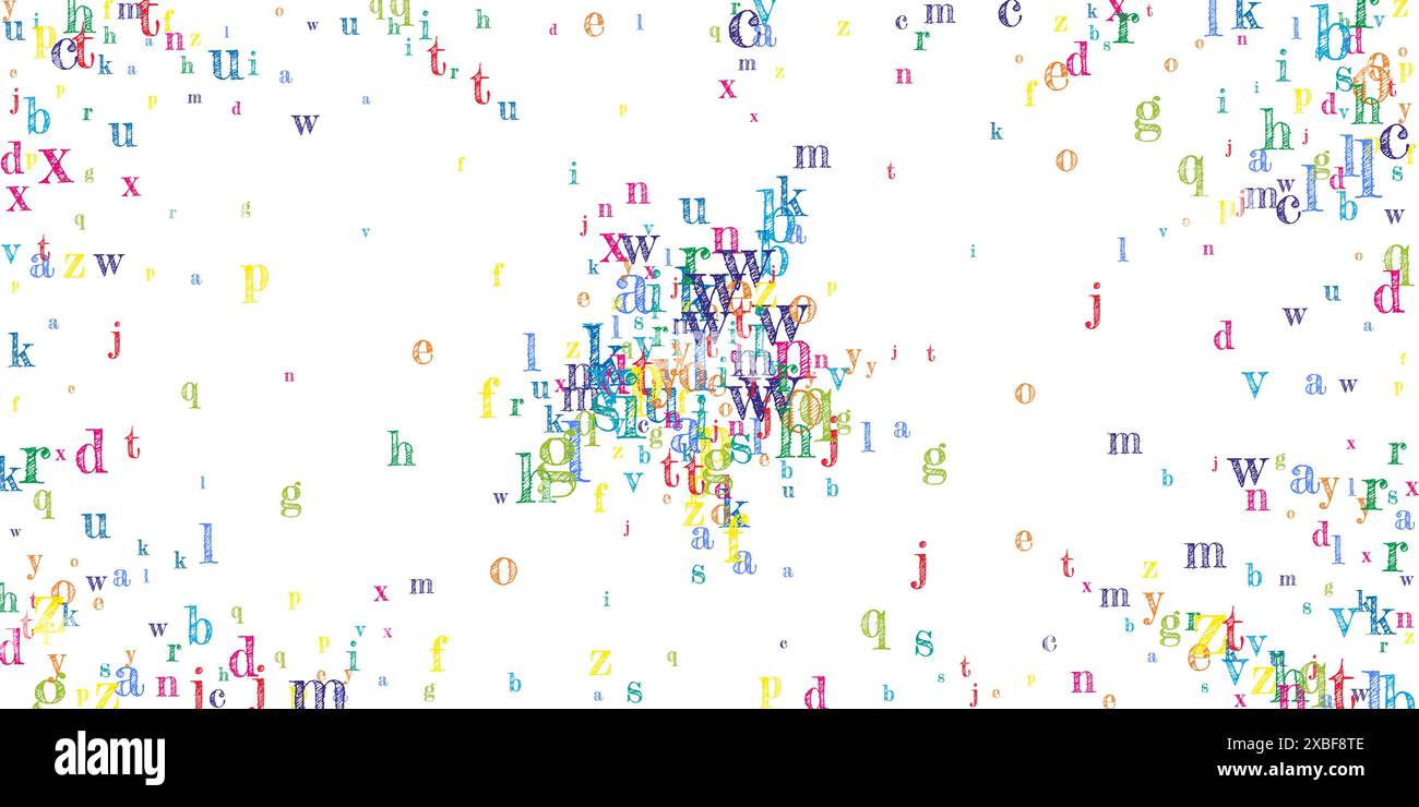 Flying latin letters. Colorful childish scattered charachters of ...