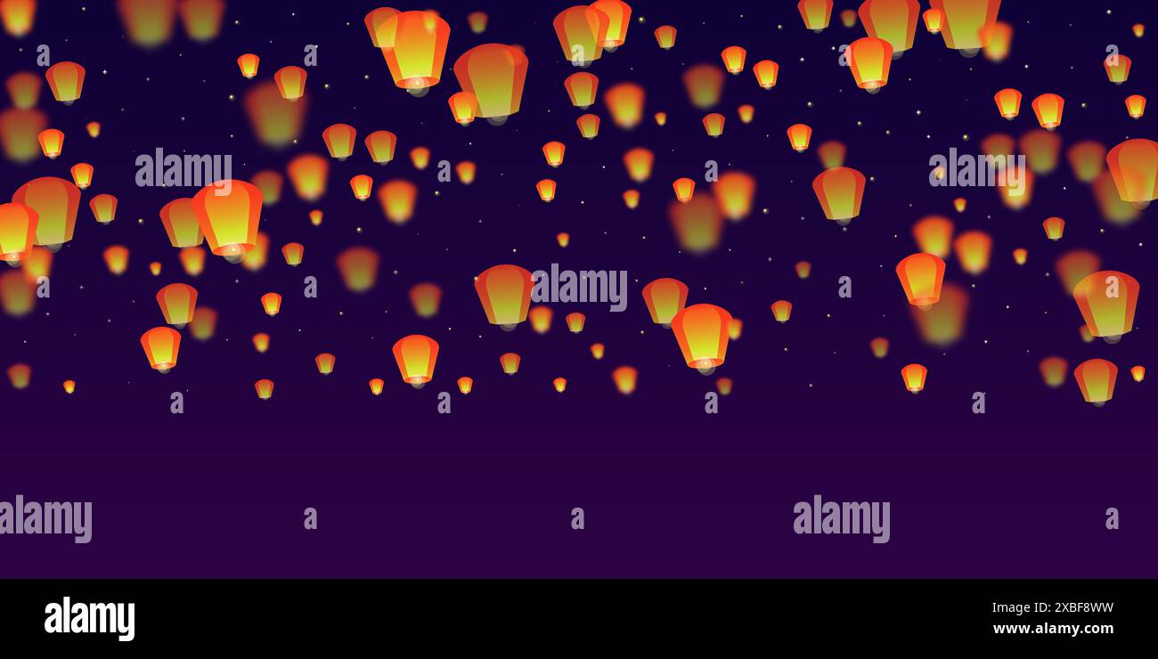 Yi peng festival card. Thailand holiday with paper lantern lights ...