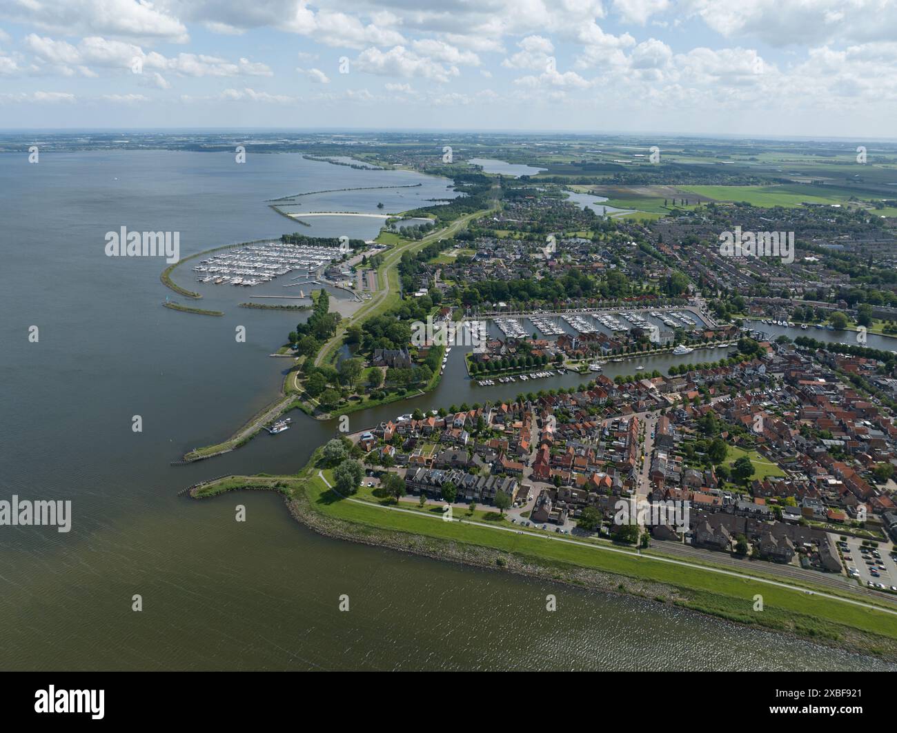 The port of Medemblik, North Holland, The Netherlands. Aerial city ...