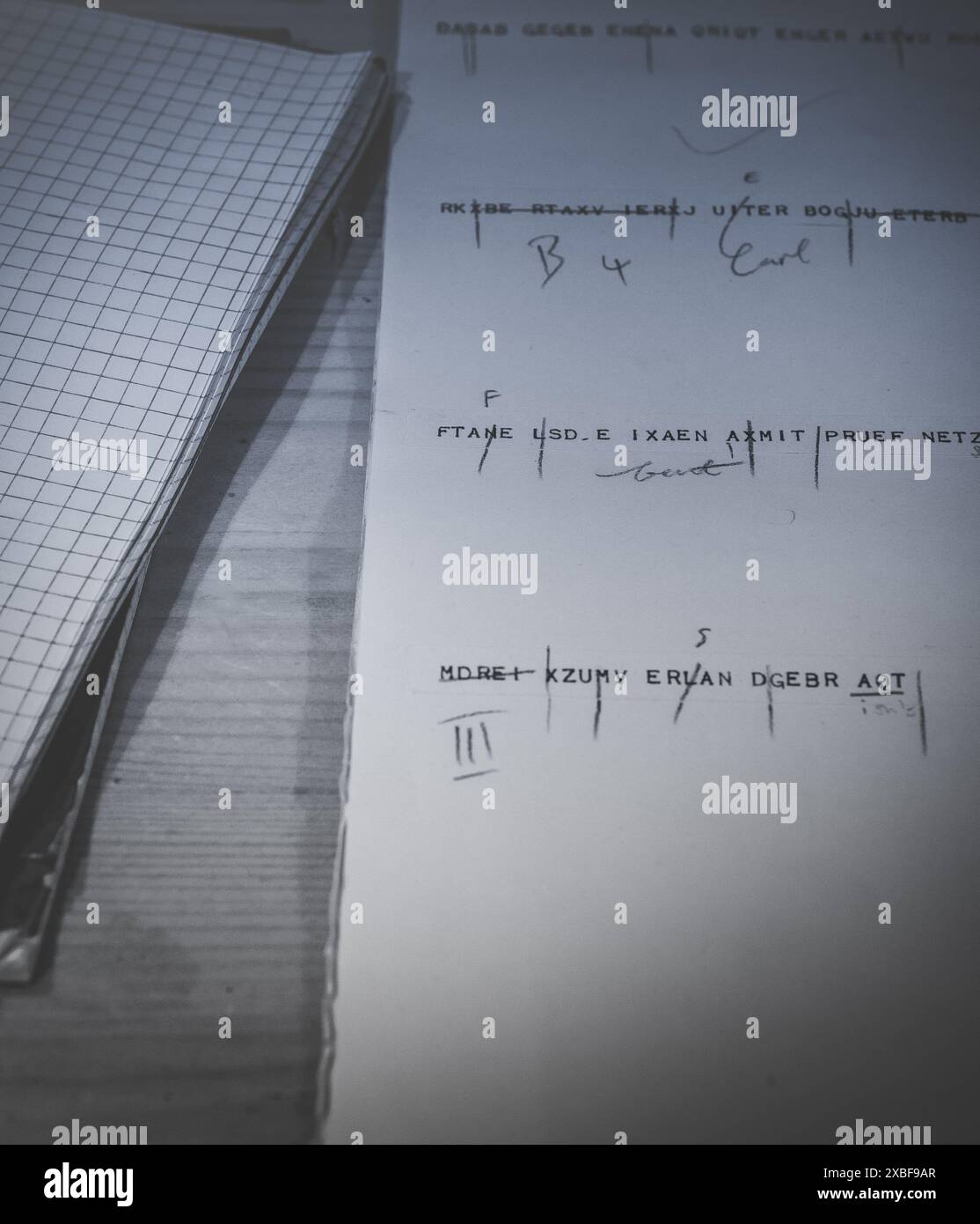 Encrypted 'Enigma' message on paper at Bletchley Park, Buckinghamshire ...