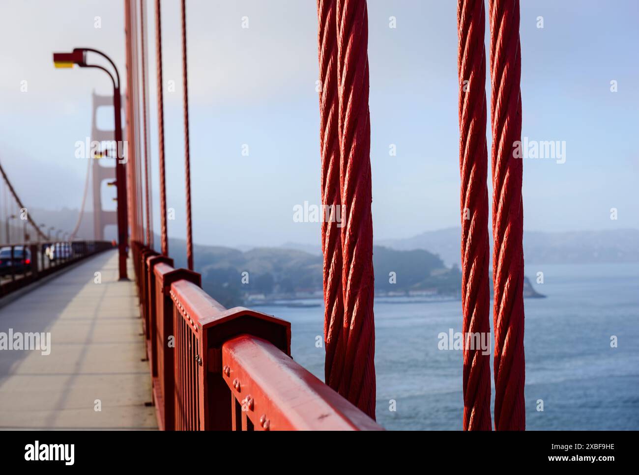 Vertical suspender ropes of the Golden Gate Bridge. San Francisco ...