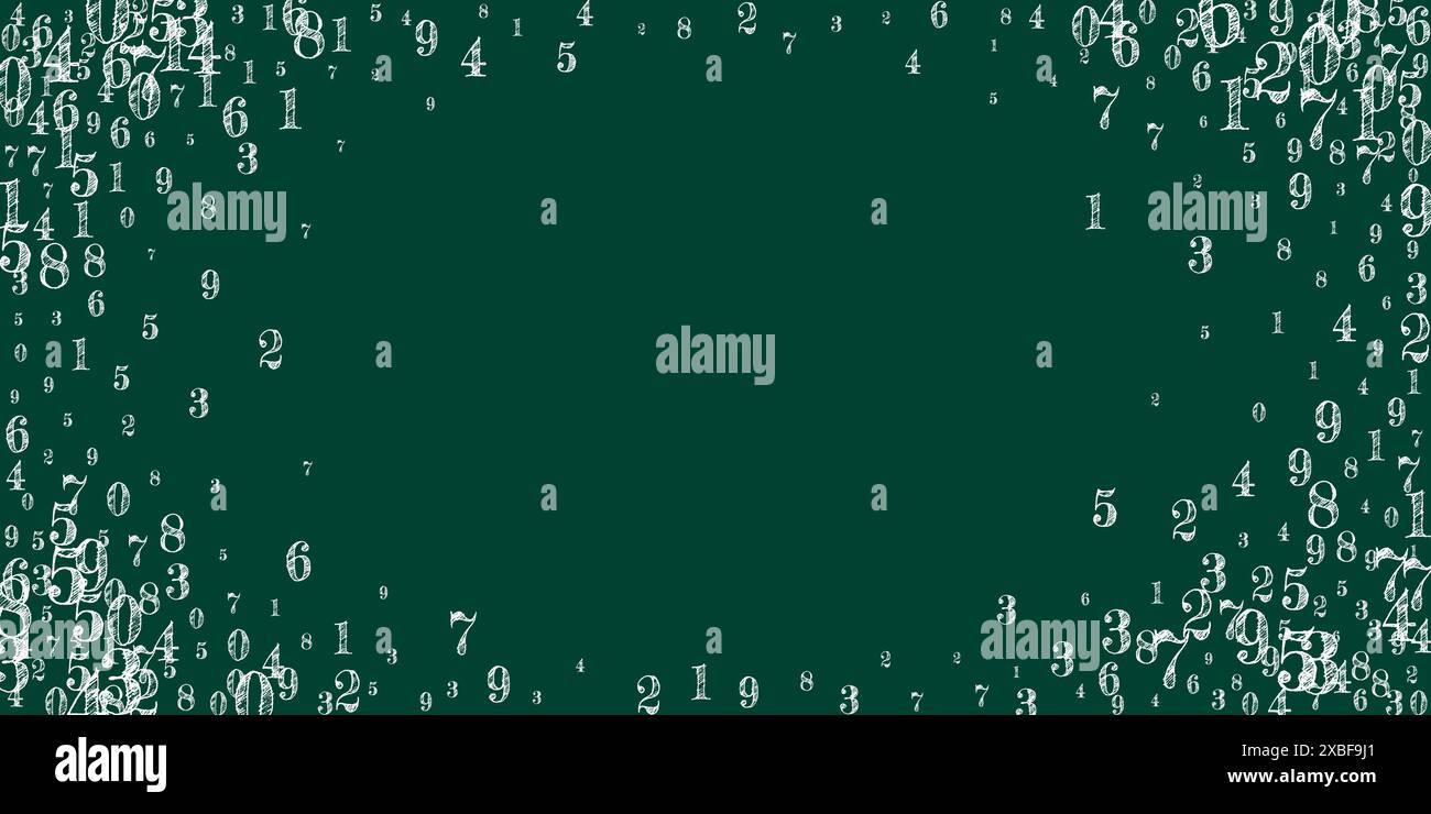 Scattered numbers. White chalk digits flying chaotic. Back to school ...