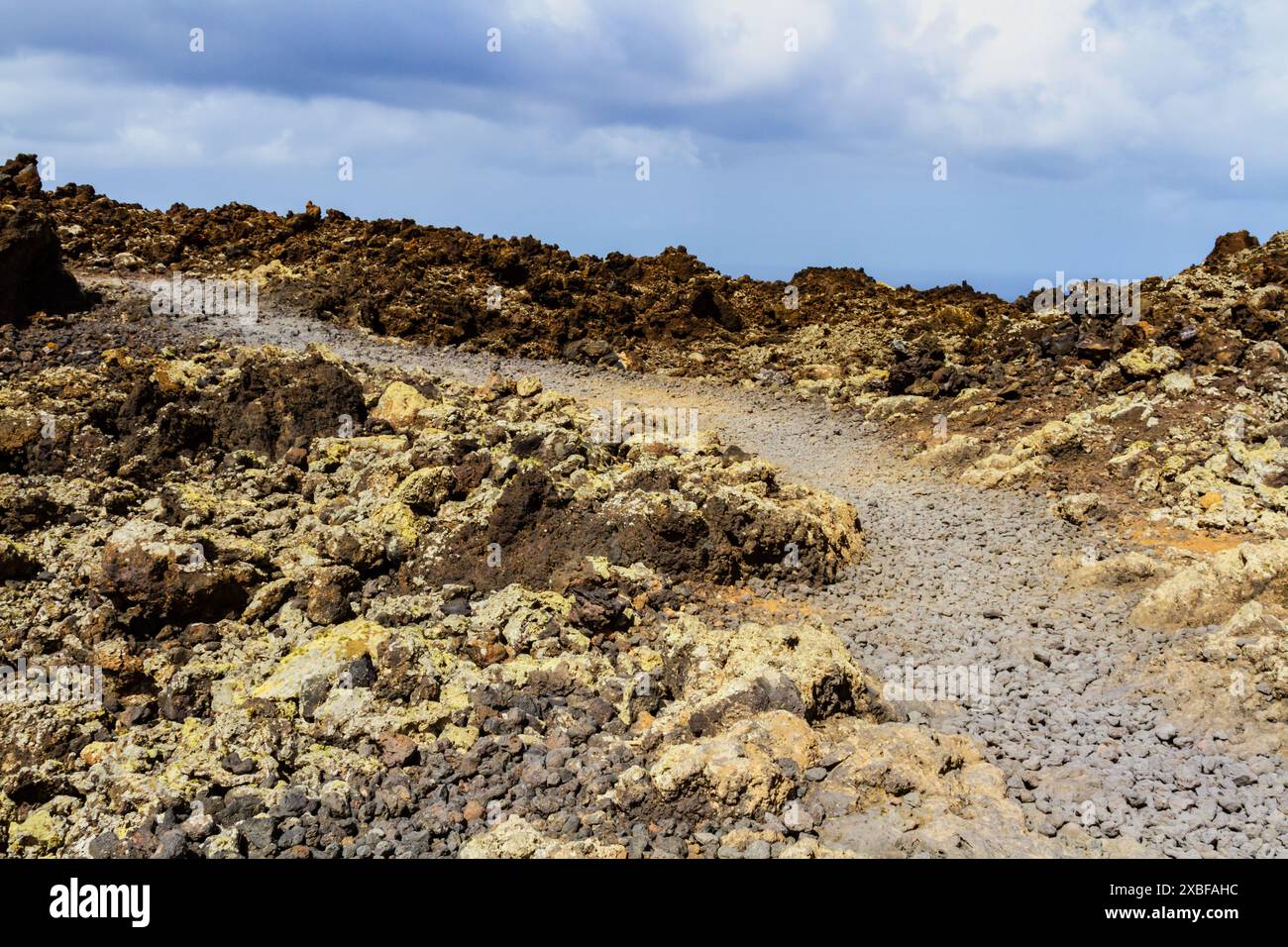 Hiking trail to Caldera Blanca. The path between the "Sea of Lavas ...