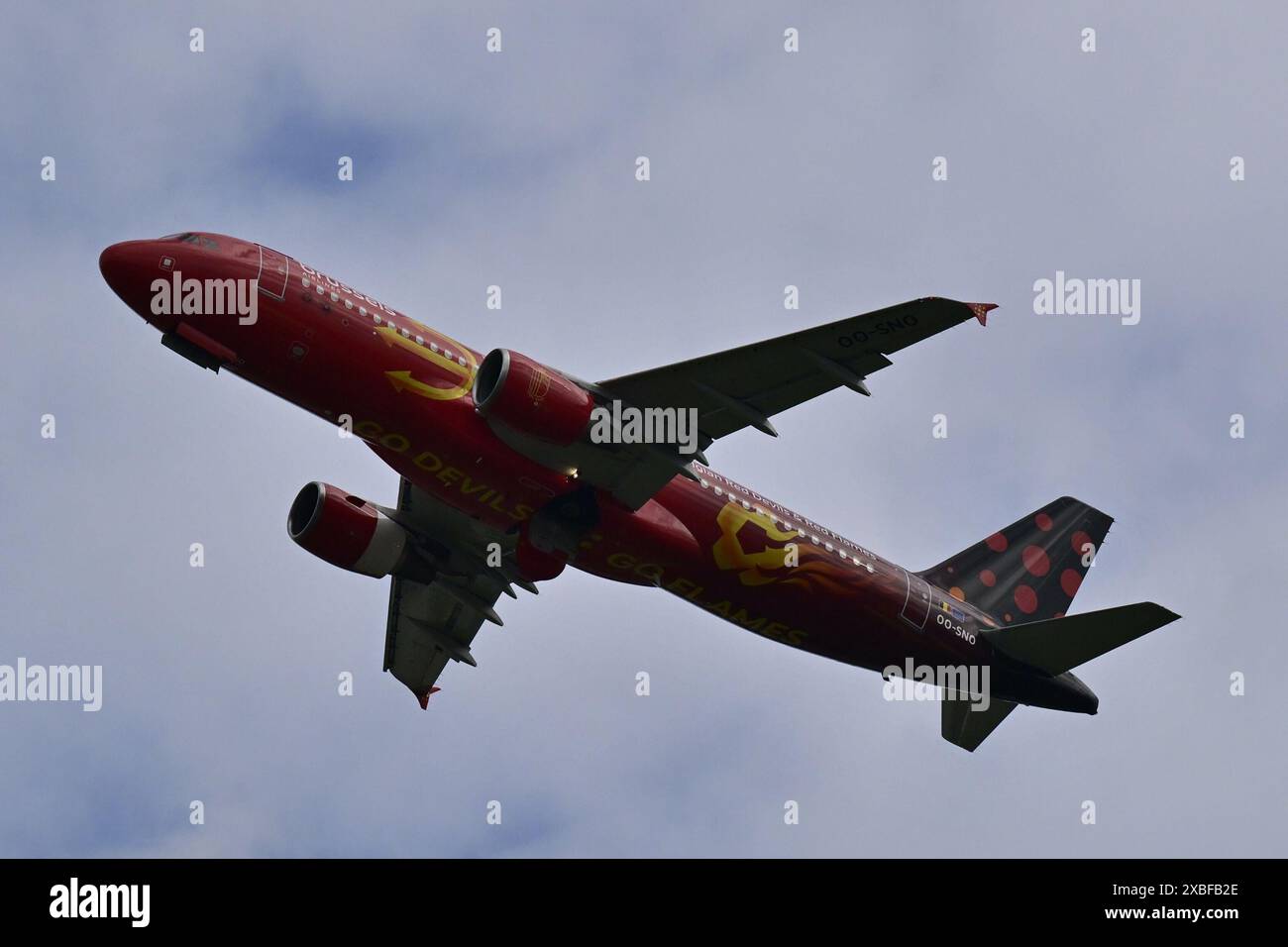 Zaventem, Belgium. 12th June, 2024. Brussels airline plane with the Red ...