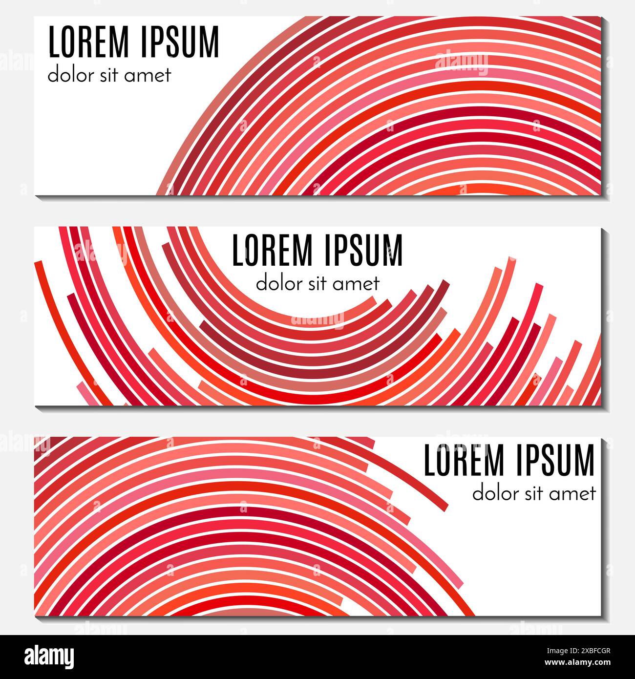 Set of red abstract header banners with curved lines and place for text ...
